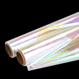 mivide 34 in x 49 ft iridescent cellophane wrap roll, 2 roll iridescent cellophane wrapping paper for gift baskets, diy crafts, birthday, christmas gifts wrapping, flower wrapping, red gold iridescent