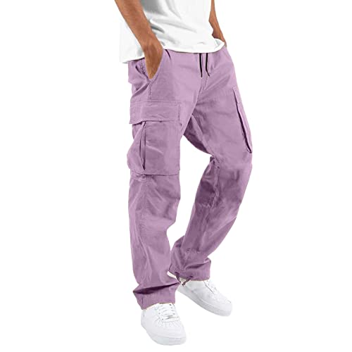 GNQCYLJ Cargo Pants for Men Relaxed Sweatpants Jogger Elastic Drawstring Hiking Pants Pants Sport Purple