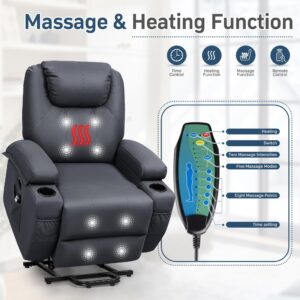 YESHOMY Power Lift Recliner Chair with Massage and Heat, Technical Fabric Sofa with Remote Control and Two Cup Holders for Living Room, Bedroom,Dark Blue