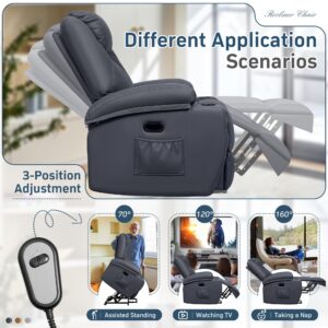 YESHOMY Power Lift Recliner Chair with Massage and Heat, Technical Fabric Sofa with Remote Control and Two Cup Holders for Living Room, Bedroom,Dark Blue