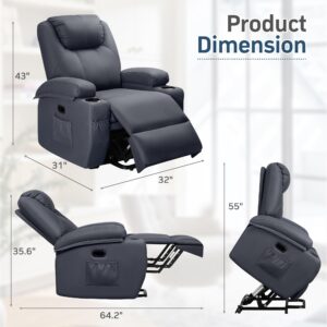 YESHOMY Power Lift Recliner Chair with Massage and Heat, Technical Fabric Sofa with Remote Control and Two Cup Holders for Living Room, Bedroom,Dark Blue