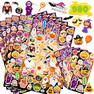 swarkol halloween stickers 980pcs assorted halloween stickers for kids halloween party favors, classroom crafts, goodie bags, decorations, trick or treat halloween party supplies