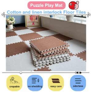 10 Pcs Carpet Interlocking Foam Mats, Cotton Linen Puzzle Play Mat - Perfect for Floor Protection, Garage, Exercise, Yoga, Playroom (12" X 12" - 10 Tiles)(Color:Navy Blue)