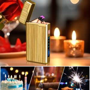 ULMCULM 2 PACK Electric Lighter,USB Rechargeable Lighter, Plasma Dual Arc Lighter, Windproof Flameless Lighter, Pocket Metal Lighter with LED Battery Indication for Indoor Outdoor (Black&Gold)