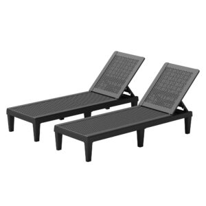 greesum outdoor chaise lounge chairs set of 2 with adjustable backrest, waterproof pe easy assembly, lightweight for patio, poolside, beach, yard, dark black