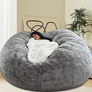 hdmldp bean bag chair for adults kids without filling comfy fluffy oversized round big joe beanbag chair lazy sofa cover for reading chair floor chair, 5ft, dark grey