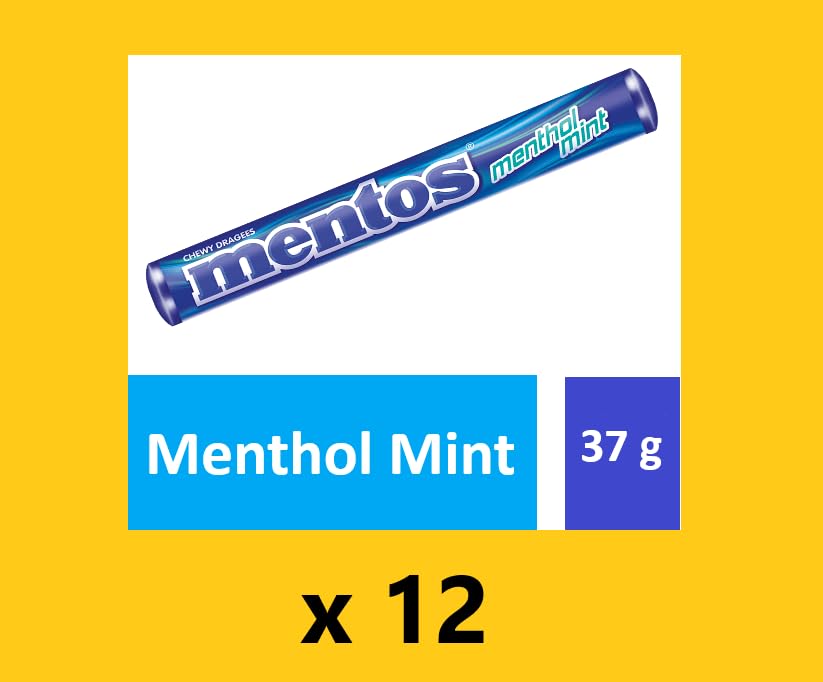 Menthol Mint Chewy Candy Rolls - Dragees Cooling Menthol and Smooth Non Melting Fun Party Travel Office 1.32 Oz Pack of 12