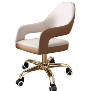 leather office chair, mid century desk chair with wheels and ergonomic armrests, adjustable swivel rolling task chair, upholstered leisure arm chair for home office (color : /white b)