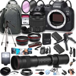 canon eos r6 mark ii mirrorless camera with 24-105mm lens + 420-800mm super telephoto lens + 100s sling backpack + 64gb memory cards, professional photo bundle (42pc bundle) (renewed)