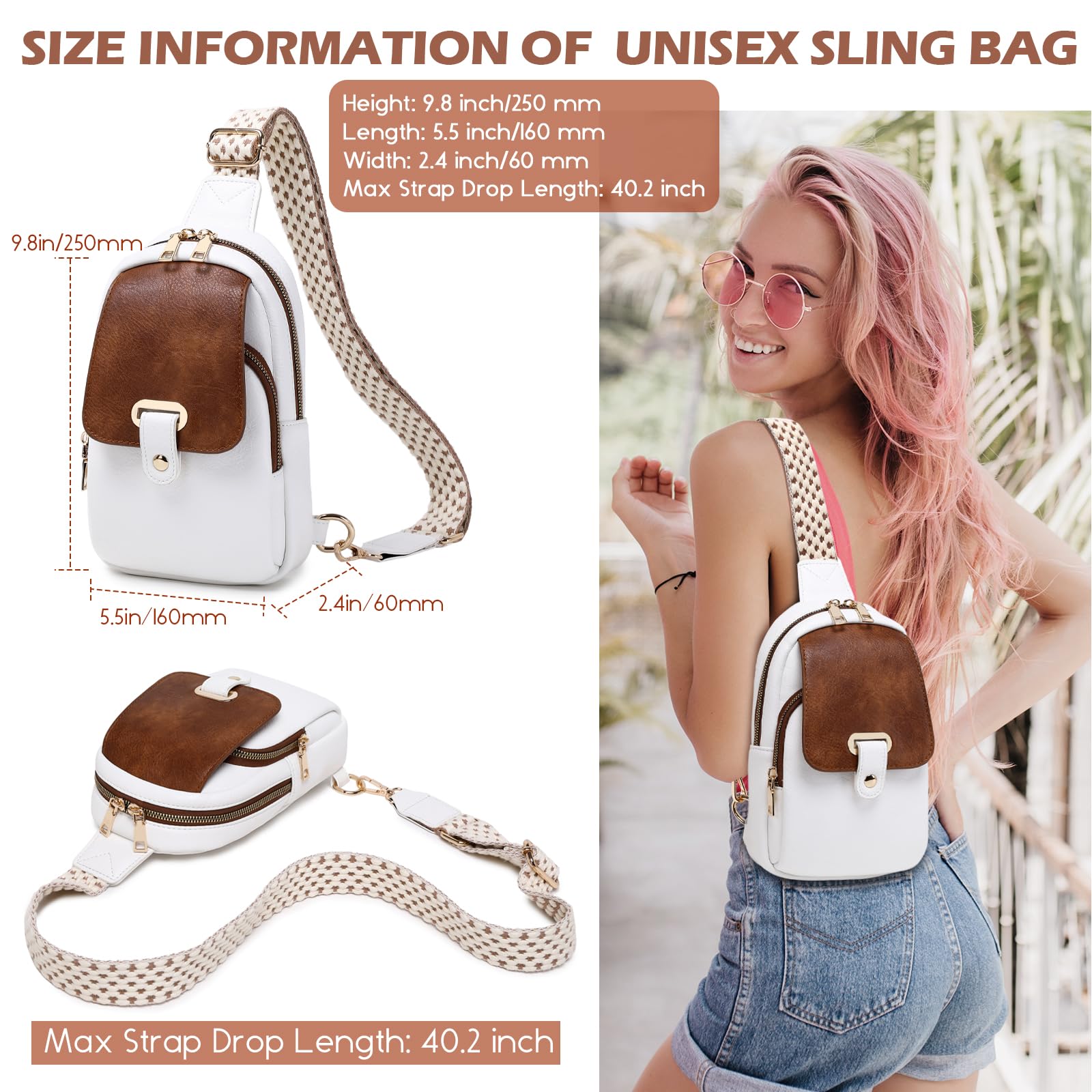 Eslcorri Small Sling Bag for Women Trendy - Crossbody Fanny Packs for Women Leather Multipurpose Cross Body Belt Chest Bag Anti Theft Sling Purse with Adjustable Strap for Casual Travel Shopping