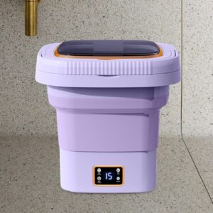 Portable Foldable Washing Machine, Compact Small Washer, Easy to Carry for Apartment, Camping, Dorm, Underwear, 9L violet clear lid