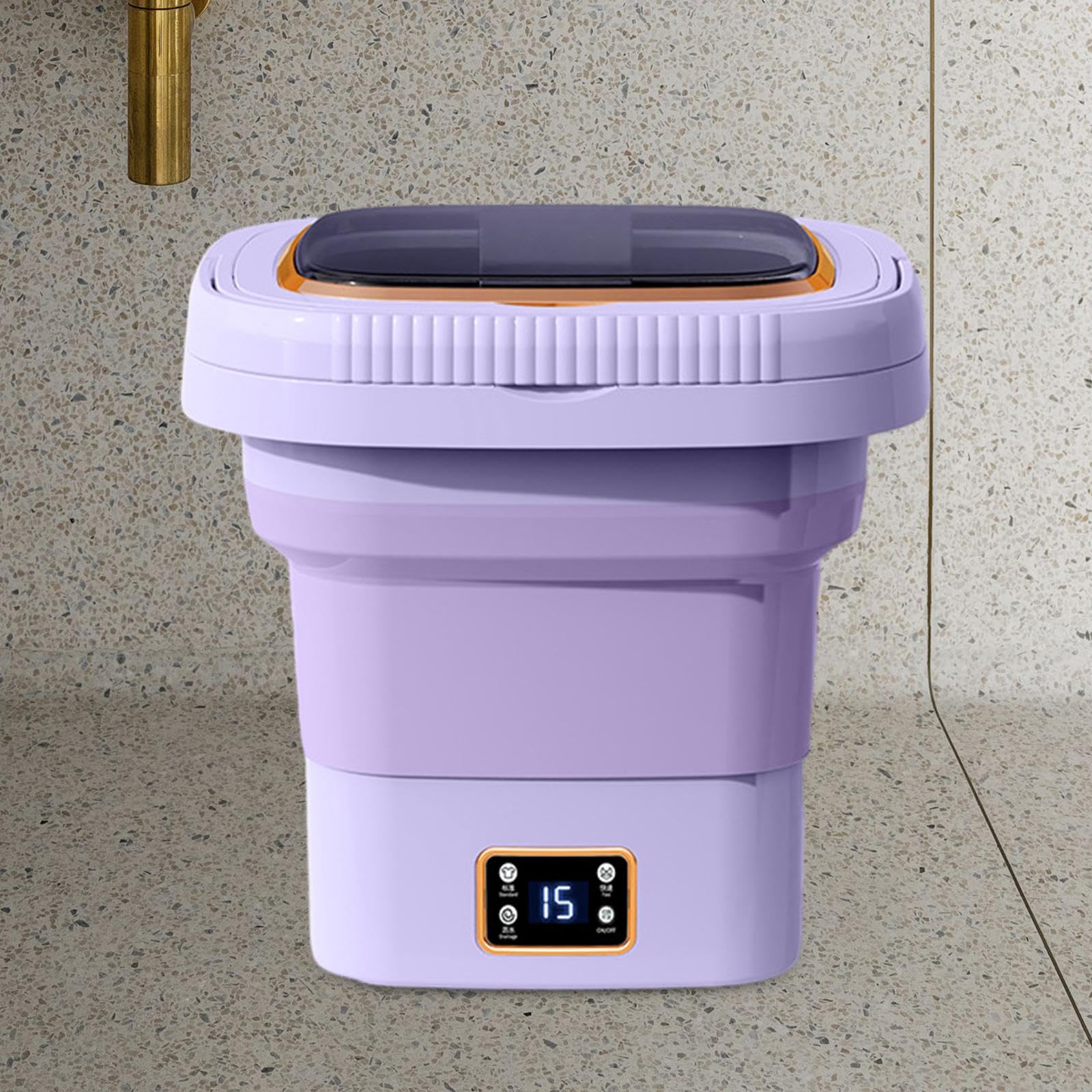 Portable Foldable Washing Machine, Compact Small Washer, Easy to Carry for Apartment, Camping, Dorm, Underwear, 9L violet clear lid