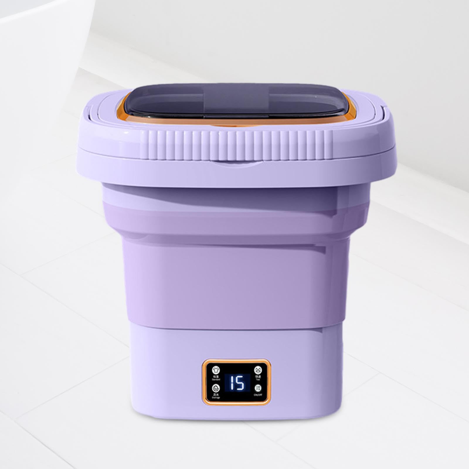 Portable Foldable Washing Machine, Compact Small Washer, Easy to Carry for Apartment, Camping, Dorm, Underwear, 9L violet clear lid