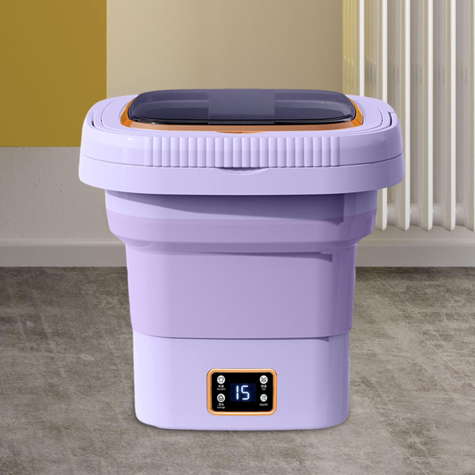 Portable Foldable Washing Machine, Compact Small Washer, Easy to Carry for Apartment, Camping, Dorm, Underwear, 9L violet clear lid