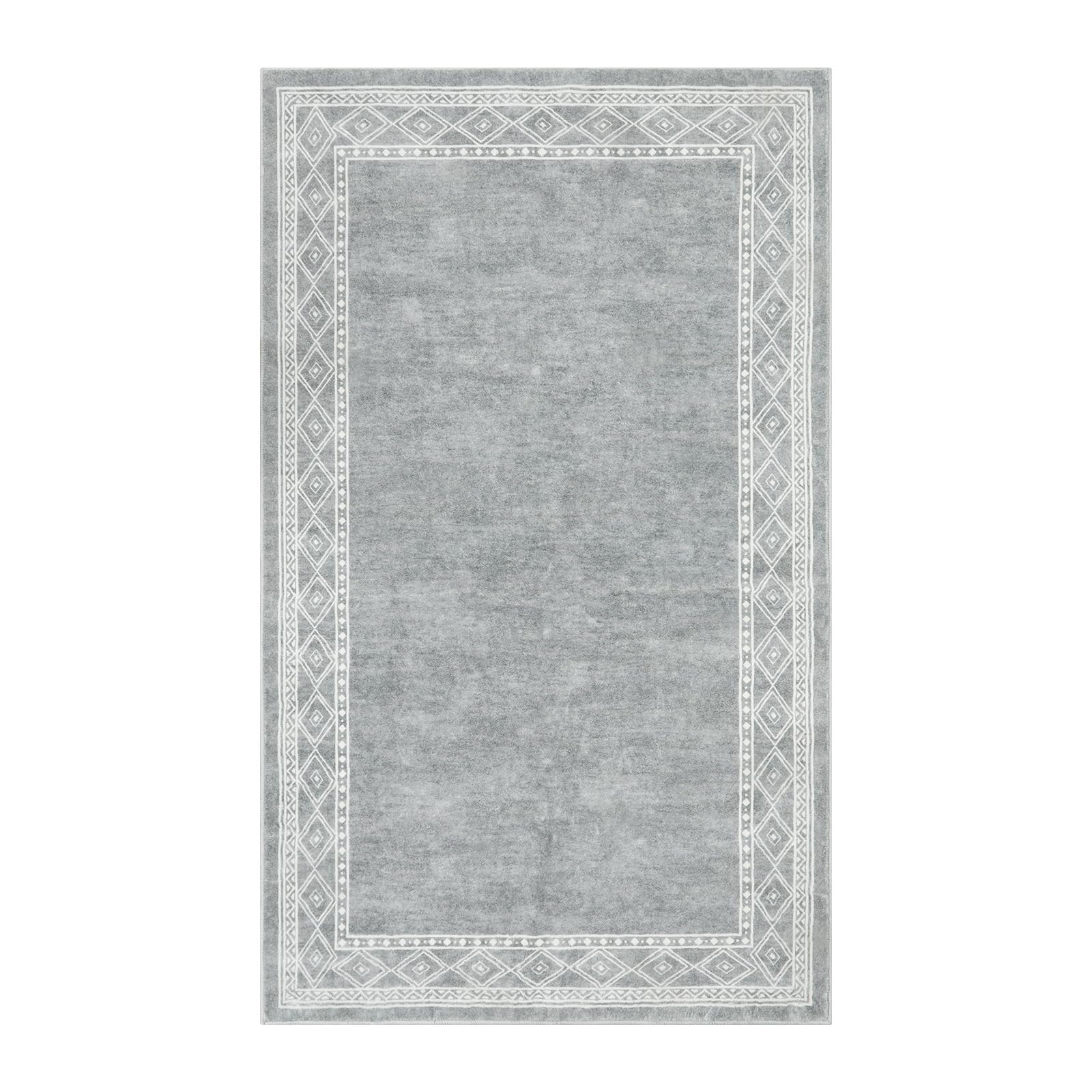 Lahome Modern Bordered Washable Bedroom Rug - 3x5 Rugs for Living Room Ultra-Thin Soft Gray Rug for Entryway Bedroom, Non-Slip Stain Resistant Small Carpet for Laundry Bedroom Office（3'x 5',Grey