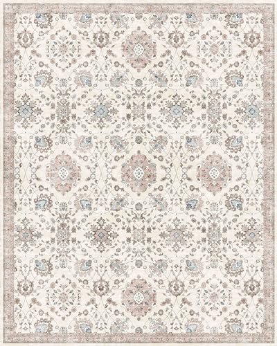 Mcadore 8x10 Area Rugs Washable Boho Rug, Non Slip Carpet for Living Room, Bedroom, Kitchen, Soft Low-Pile Rug, Beige/Floral