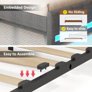 Dnxao Queen LED Bed Frame with USB Charging Station, Upholstered Platform Queen Size Bed Frame with LED Lights Headboard Footboard, Heavy Duty Metal Slats, No Box Spring Needed, Dark Grey