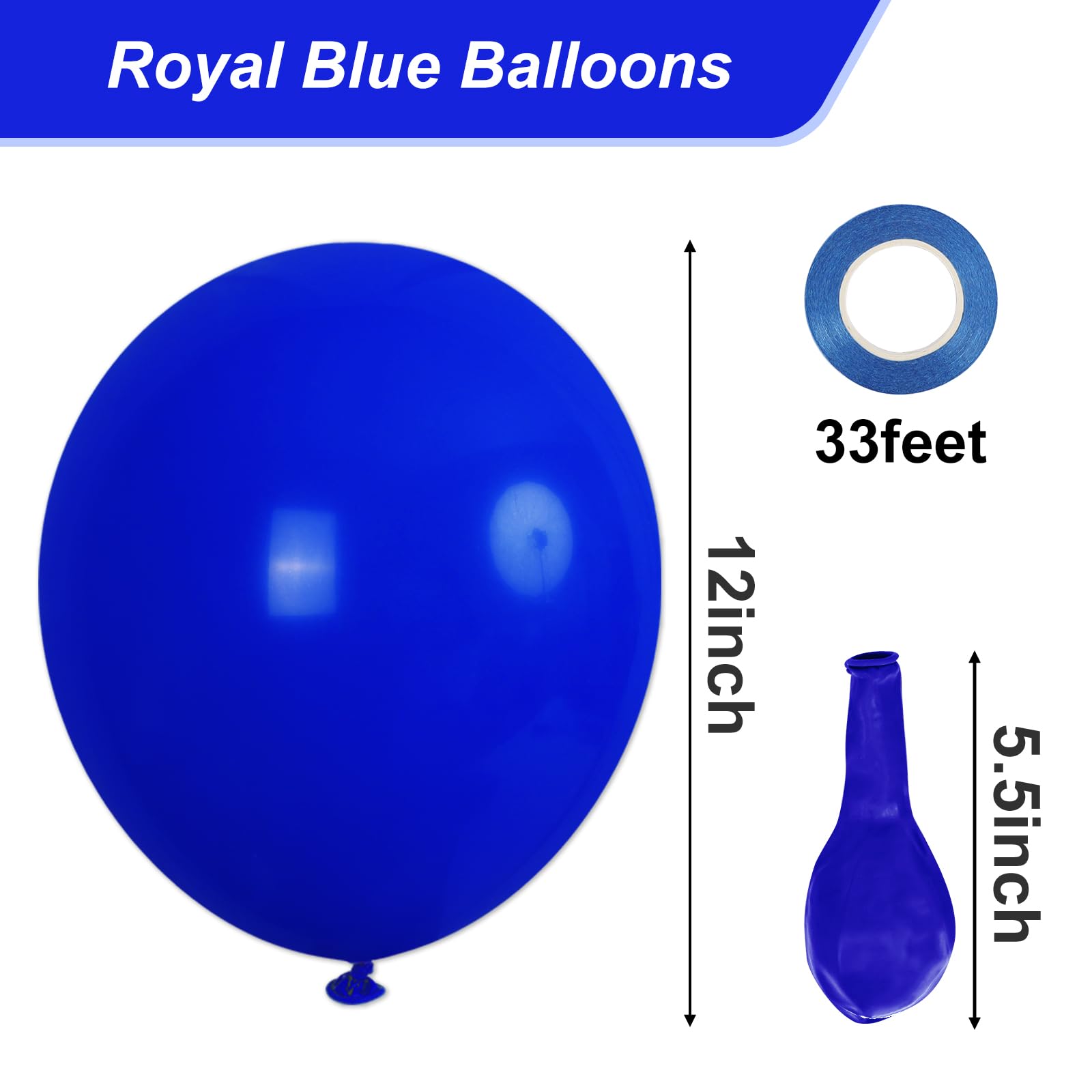 RUBFAC 50pcs Royal Blue Latex Balloons, 12 Inch Helium Party Balloons, Latex Balloons for Balloon Garland Arch as Wedding, Birthday, Graduation, Baby Shower, Bridal Shower