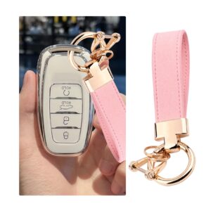 gkmow 1 pc car key fob, leather suede horseshoe pendant, unisex car key fob holder decoration (pink & gold)