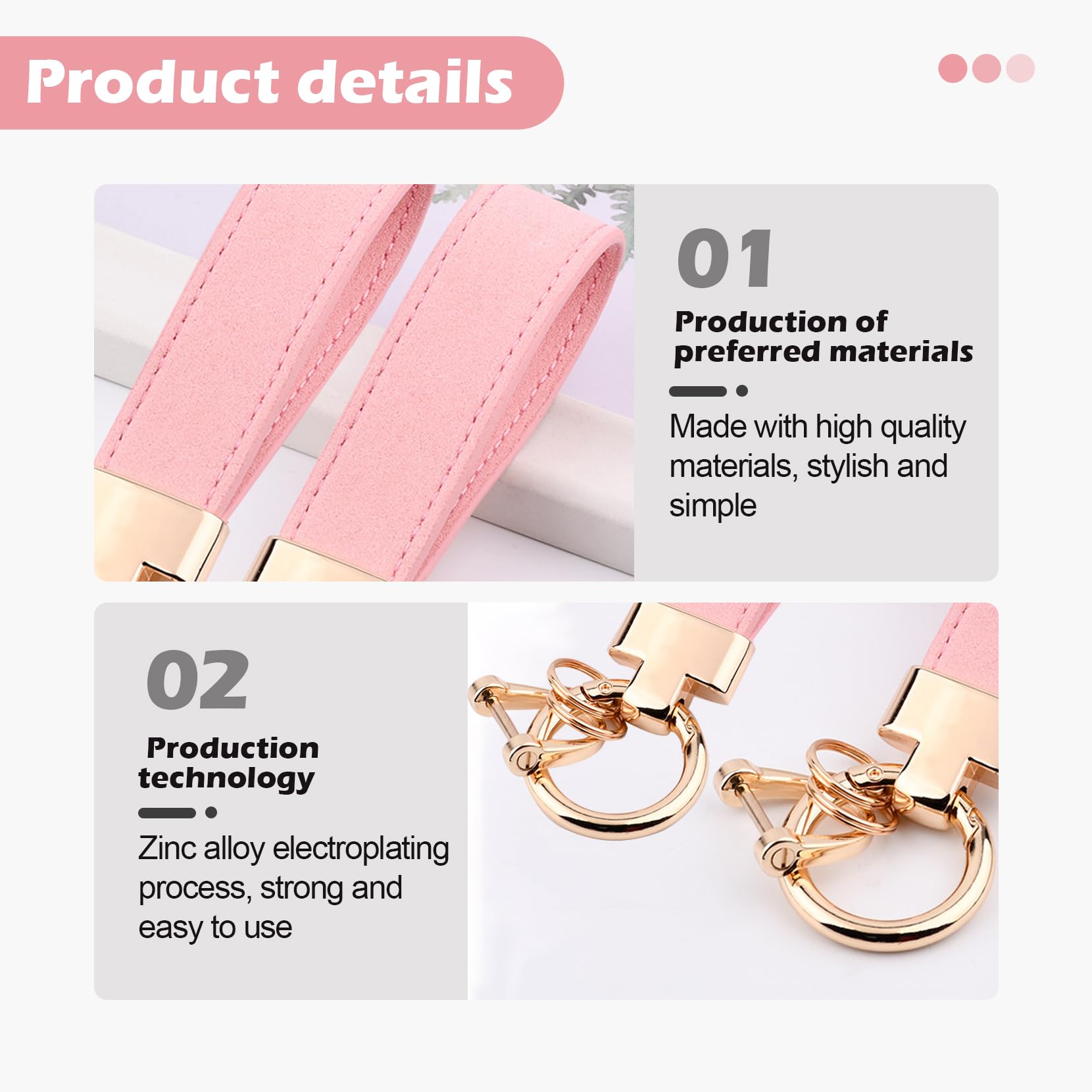 GKmow 1 PC Car Key Fob, Leather Suede Horseshoe Pendant, Unisex Car Key Fob Holder Decoration (Pink & Gold)