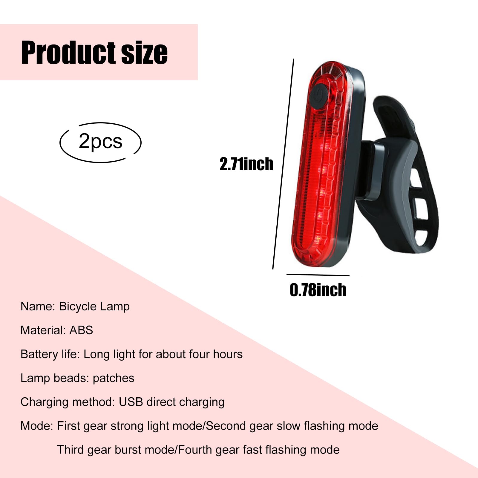 GKmow 2 PCS LED Bike Tail Light, Ultra Bright 4 Modes Rear Bicycle Taillights, Waterproof Cycling Flashlight Bike Accessories, for Men Women Road Mountain (Red)