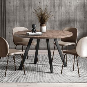 simtonal round wood dining table for 4-6, 47" mid century modern kitchen table (only table), brown