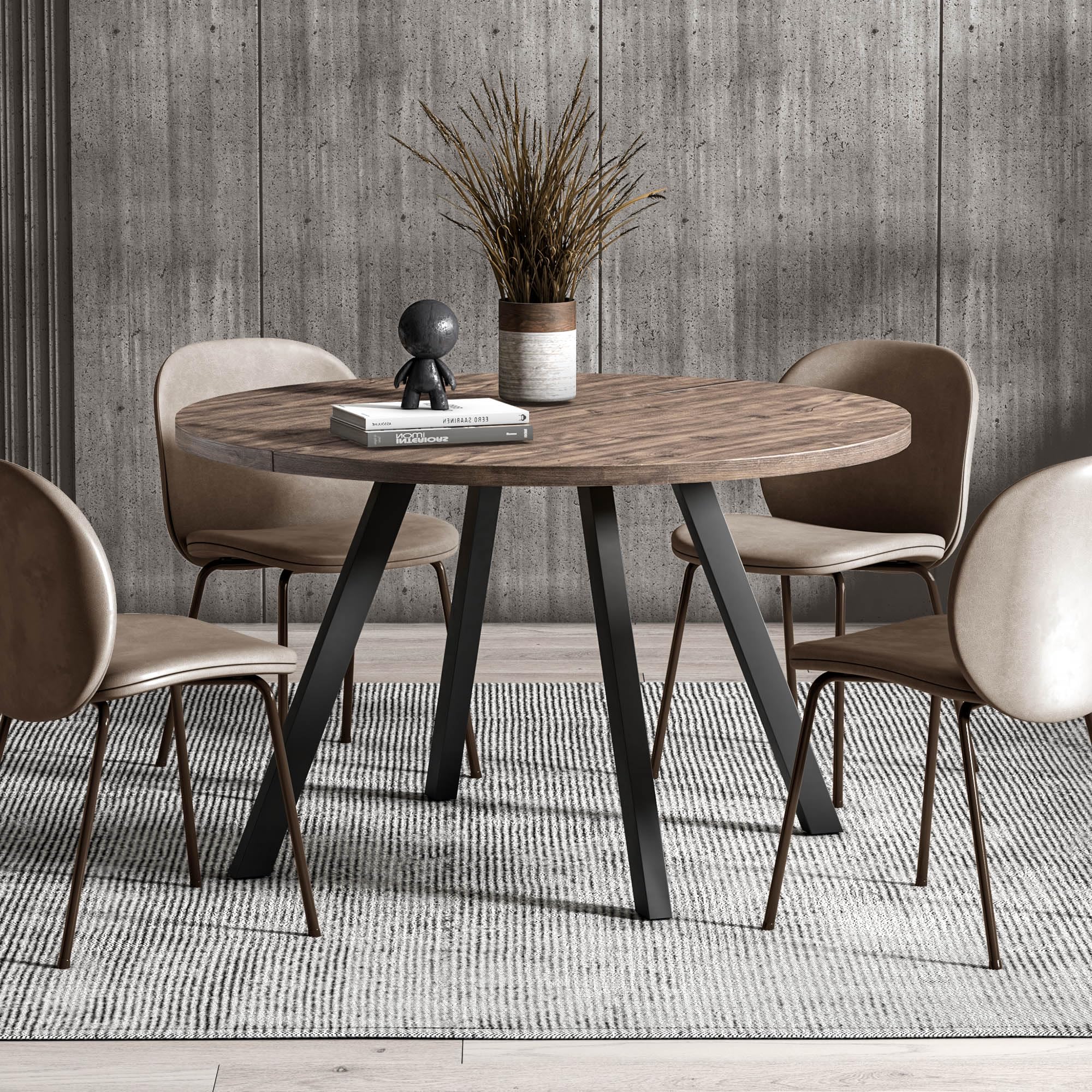 SIMTONAL Round Wood Dining Table for 4-6, 47" Mid Century Modern Kitchen Table (Only Table), Brown