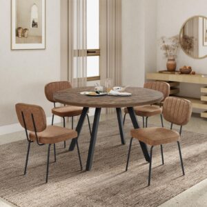 SIMTONAL Round Wood Dining Table for 4-6, 47" Mid Century Modern Kitchen Table (Only Table), Brown