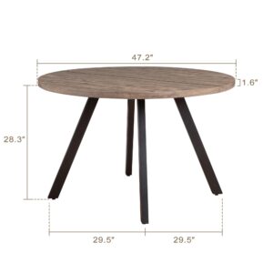 SIMTONAL Round Wood Dining Table for 4-6, 47" Mid Century Modern Kitchen Table (Only Table), Brown