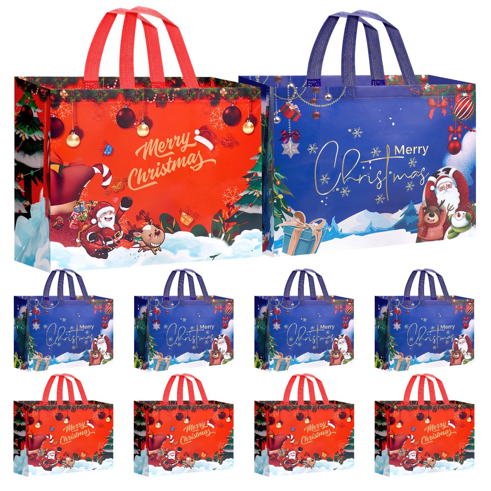 Fayayuan 8 Pack Extra Large Christmas Gift Bags, Reusable Christmas Tote Bags with Handle Non-Woven Christmas Bags for Gifts Wrapping Xmas Holiday,16.9"×12.6"×7.1"