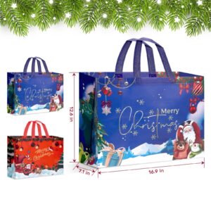 Fayayuan 8 Pack Extra Large Christmas Gift Bags, Reusable Christmas Tote Bags with Handle Non-Woven Christmas Bags for Gifts Wrapping Xmas Holiday,16.9"×12.6"×7.1"