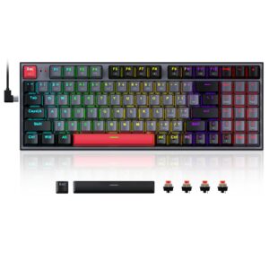 redragon mechanical gaming keyboard, wired mechanical keyboard with 94 keys, programmable macro editing, numeric pad, red switches, compact keyboard mechanical for pc mac ipad, gray black