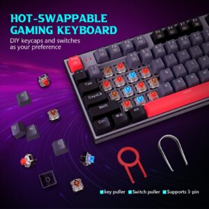 Redragon Mechanical Gaming Keyboard, Wired Mechanical Keyboard with 94 Keys, Programmable Macro Editing, Numeric Pad, Red Switches, Compact Keyboard Mechanical for Pc Mac Ipad, Gray Black