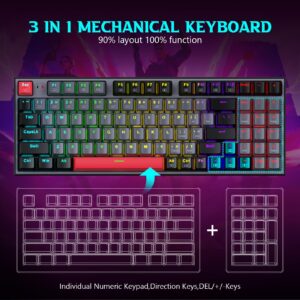 Redragon Mechanical Gaming Keyboard, Wired Mechanical Keyboard with 94 Keys, Programmable Macro Editing, Numeric Pad, Red Switches, Compact Keyboard Mechanical for Pc Mac Ipad, Gray Black