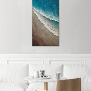 Blue Ocean Sea Wall Art Seaside Hand Painted Oil Painting on Canvas Large Beach Pictures Modern White Wave Artwork for Bedroom Home Office Decor