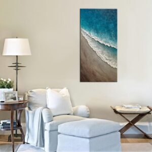 Blue Ocean Sea Wall Art Seaside Hand Painted Oil Painting on Canvas Large Beach Pictures Modern White Wave Artwork for Bedroom Home Office Decor