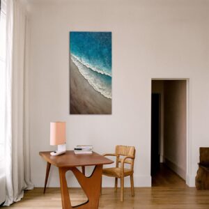 Blue Ocean Sea Wall Art Seaside Hand Painted Oil Painting on Canvas Large Beach Pictures Modern White Wave Artwork for Bedroom Home Office Decor