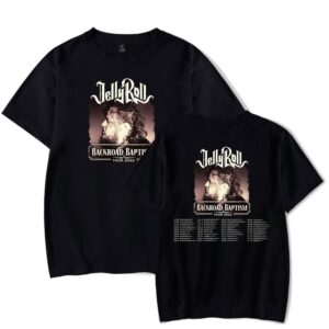 zjhxqevc jelly roll shirt backroad baptism tour merch t-shirt women men fashion summer short sleeve streetwear (black,xl)