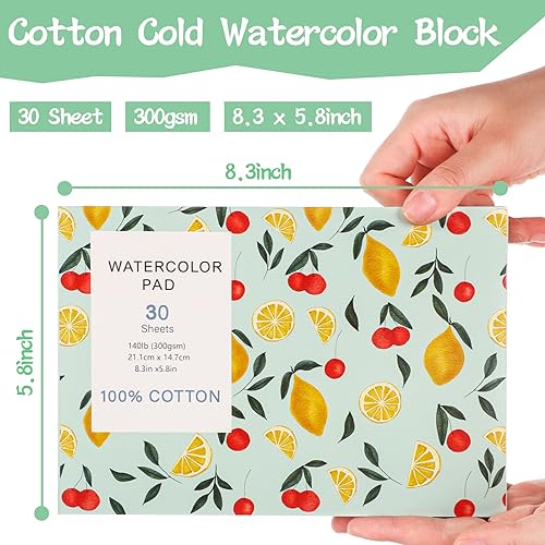 30 Sheets Watercolor Paper Pad, A5 (8.3 x 5.8") Cold Press Watercolor Paper, 140 lb/300 GSM Tearable Water Color Pad for Art Painting, Drawing, Mixed Media