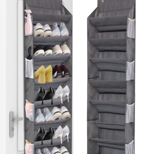 Miracsnail Over the Door Shoe Organizer Hanging with 8 Mesh Pockets 8 Wire Large Deep Pockets, 50lbs Weight Capacity Fits 16 Pairs Shoes Door Shoe Rack Store for Closet and Narrow Door 1 Pack