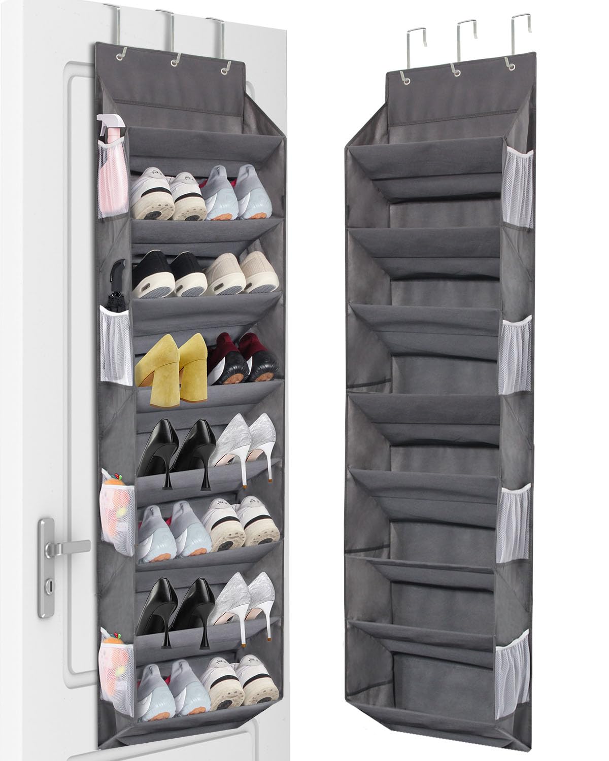 Miracsnail Over the Door Shoe Organizer Hanging with 8 Mesh Pockets 8 Wire Large Deep Pockets, 50lbs Weight Capacity Fits 16 Pairs Shoes Door Shoe Rack Store for Closet and Narrow Door 1 Pack