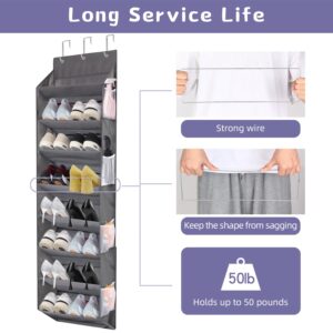 Miracsnail Over the Door Shoe Organizer Hanging with 8 Mesh Pockets 8 Wire Large Deep Pockets, 50lbs Weight Capacity Fits 16 Pairs Shoes Door Shoe Rack Store for Closet and Narrow Door 1 Pack