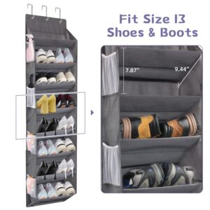 Miracsnail Over the Door Shoe Organizer Hanging with 8 Mesh Pockets 8 Wire Large Deep Pockets, 50lbs Weight Capacity Fits 16 Pairs Shoes Door Shoe Rack Store for Closet and Narrow Door 1 Pack