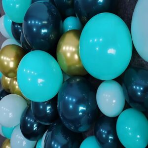 Teal Balloons Garland Arch Kit - 168PCS Different Sizes Dark Teal Turquoise Blue Confetti and Gold Latex Balloons with Gold Butterflies for Baby Shower Wedding Bridal Shower Birthday Party Decoration