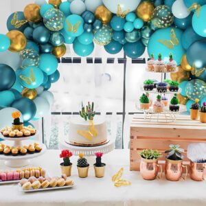 Teal Balloons Garland Arch Kit - 168PCS Different Sizes Dark Teal Turquoise Blue Confetti and Gold Latex Balloons with Gold Butterflies for Baby Shower Wedding Bridal Shower Birthday Party Decoration