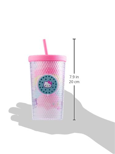 Hello Kitty And Friends Glitzy Pop Sparkling Tumbler, 15oz Hello Kitty Tumbler, Cute Hello Kitty Water Bottle Kids Adults, Hello Kitty Water Bottle With Straw, Pink Hello Kitty Water Bottle for School