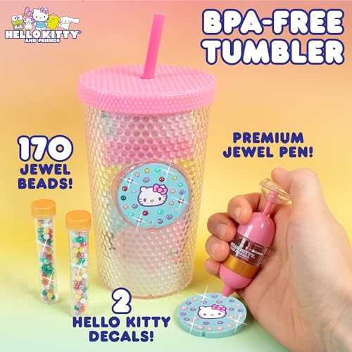 Hello Kitty And Friends Glitzy Pop Sparkling Tumbler, 15oz Hello Kitty Tumbler, Cute Hello Kitty Water Bottle Kids Adults, Hello Kitty Water Bottle With Straw, Pink Hello Kitty Water Bottle for School