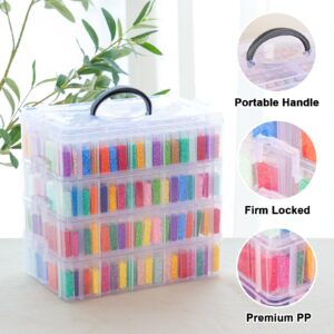 QUEFE 352 Slots 4-Tier Diamond Painting Accessories Storage Container, Portable Bead Organizer Box, Stackable Crafts Organizers for DIY Diamond Art Craft Jewelry Bead Storage