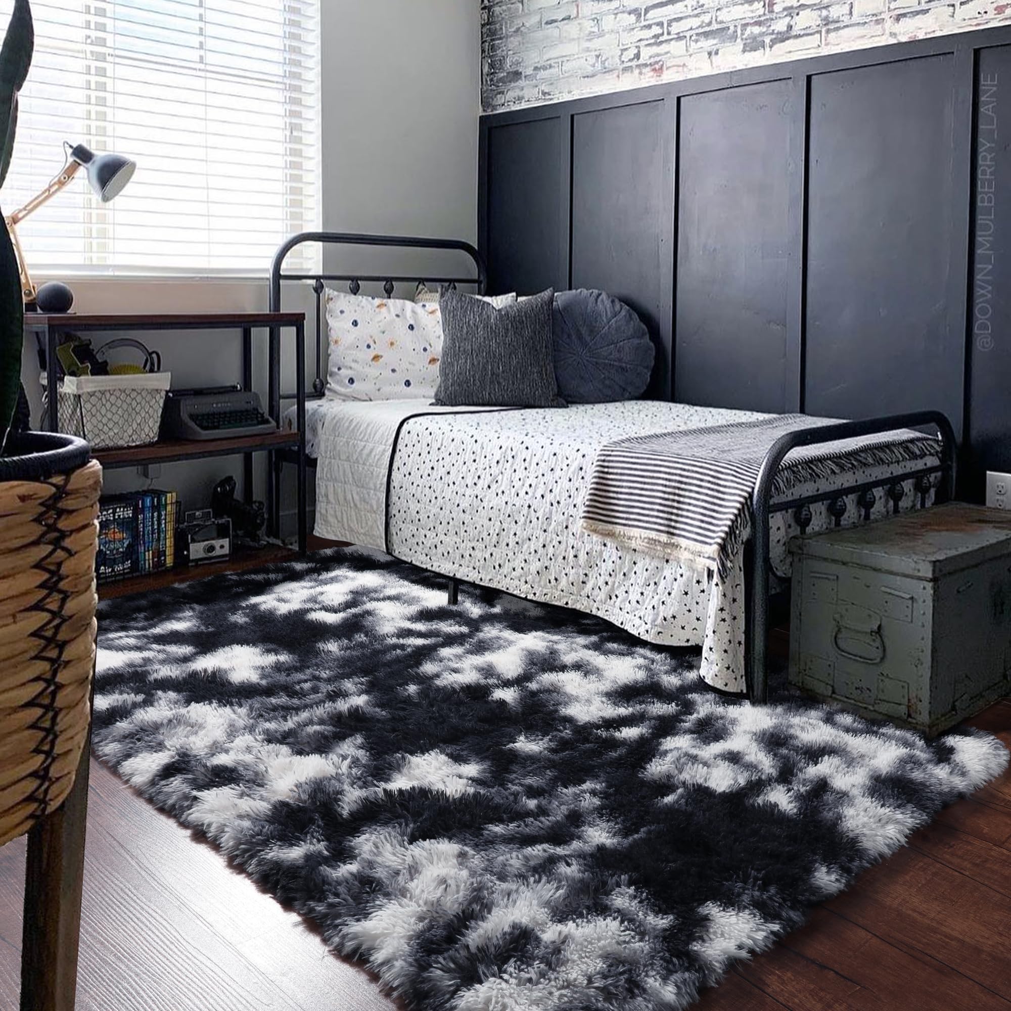 PAGISOFE Black White Grey Bedroom Rug 4x6 Ft, Soft Fluffy Fuzzy Plush Indoor Floor Area Rug for Living Room Kids Room Playroom Dorm Home Office Nursery Men Boys Room Decor Carpet Aesthetic