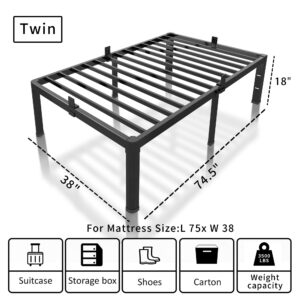 ROIL 18 inch Twin Bed Frames with Headboard Hole and Round Corner Legs Mattress Retainers 3500LBS Heavy Duty Steel Slats No Box Spring Needed Platform Noise-Free Easy Assembly